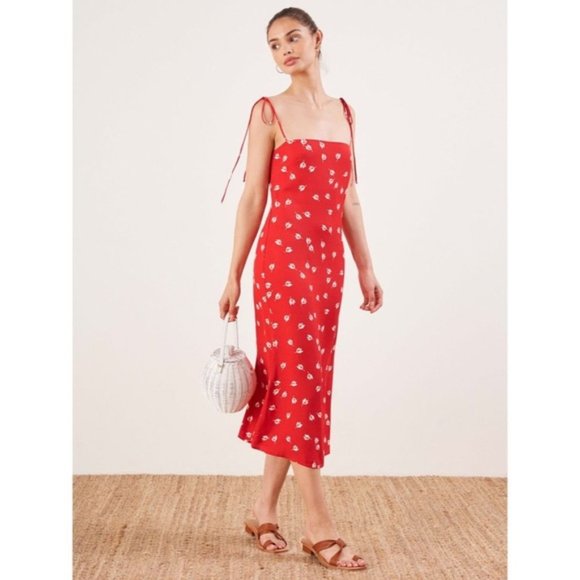Reformation | Dresses | Reformation Red Floral Midi Dresssize | Poshmark